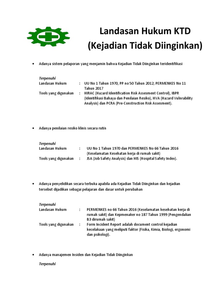 Landasan Hukum dan Pengelolaan KTD di Rumah Sakit | PDF