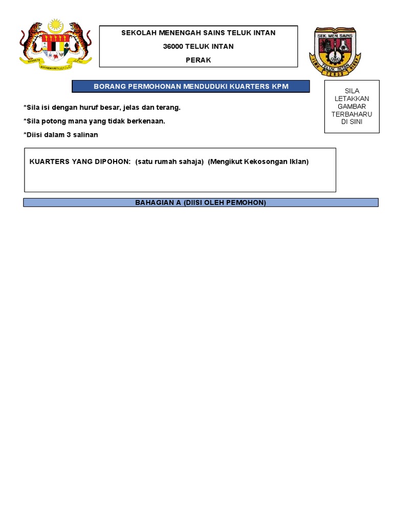 Borang Permohonan Menduduki Kuarters KPM Terkini | PDF