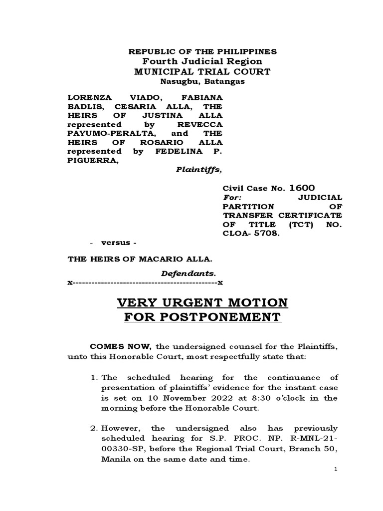 POSTPONEMENT For Piguerra, Et Al | Download Free PDF | Government ...