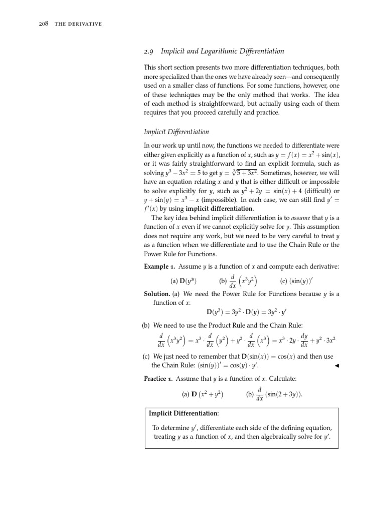 Implicit and Logarithmic Differentiation | PDF | Derivative | Equations