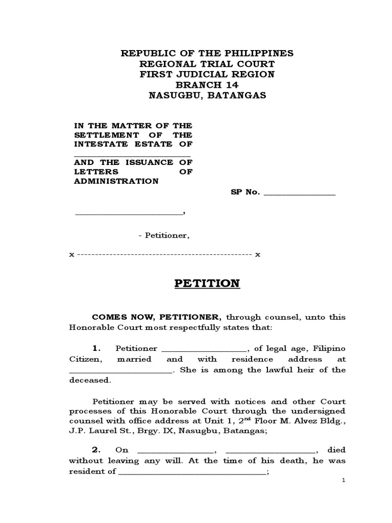 Petition For Settlement of Estate | PDF | Notary Public | Affidavit