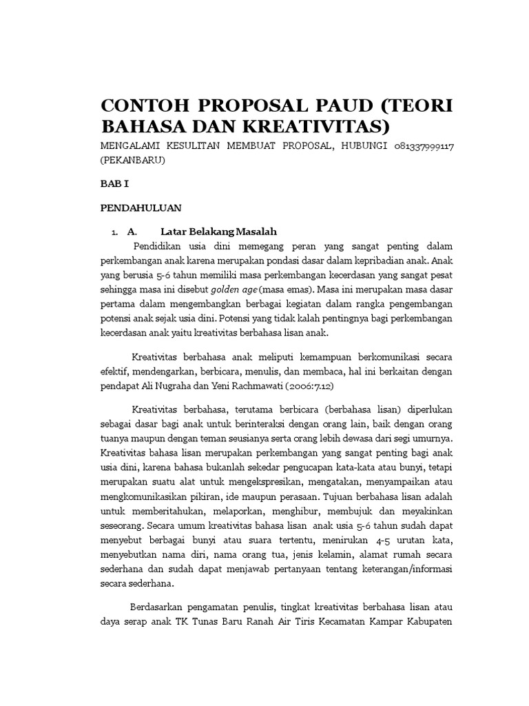 Contoh Proposal Paud | PDF | Kesehatan Holistik