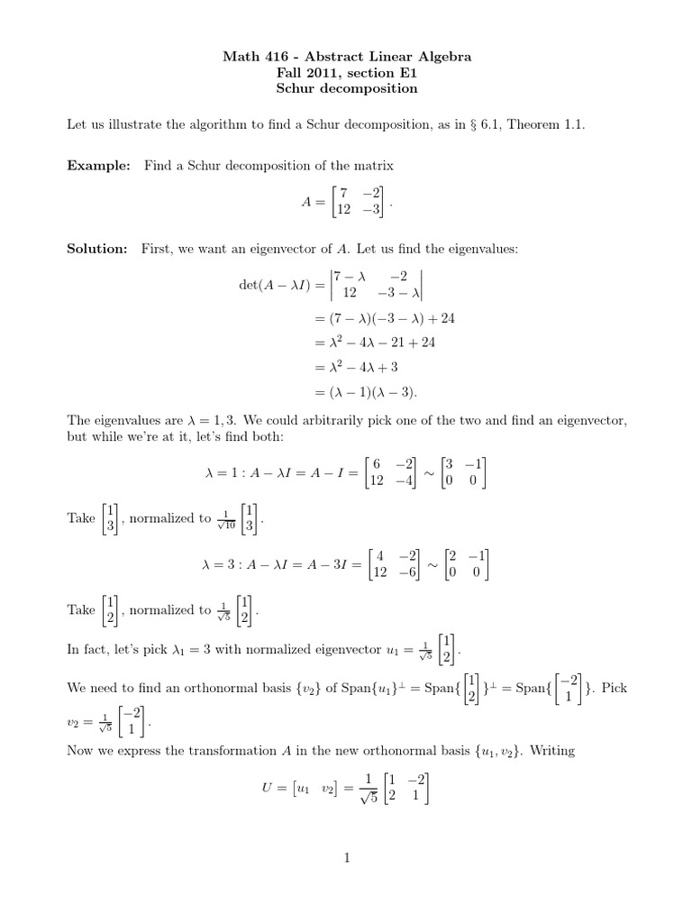Schur Decomposition Explained | PDF | Eigenvalues And Eigenvectors ...