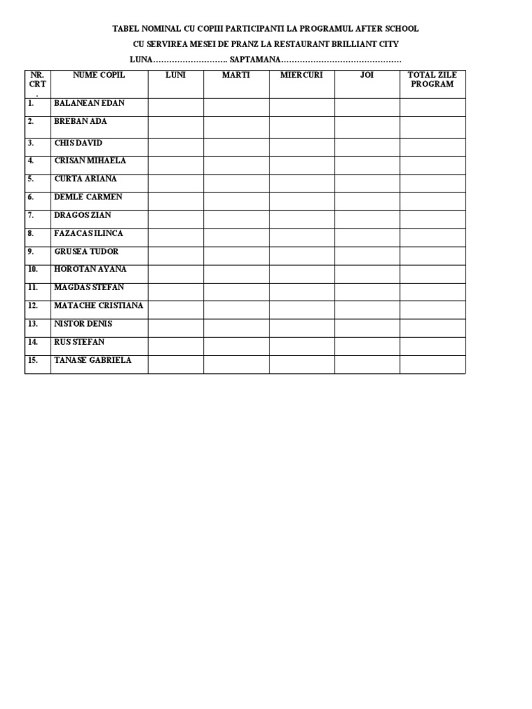 Tabel Copii Participanti La Program After School | PDF