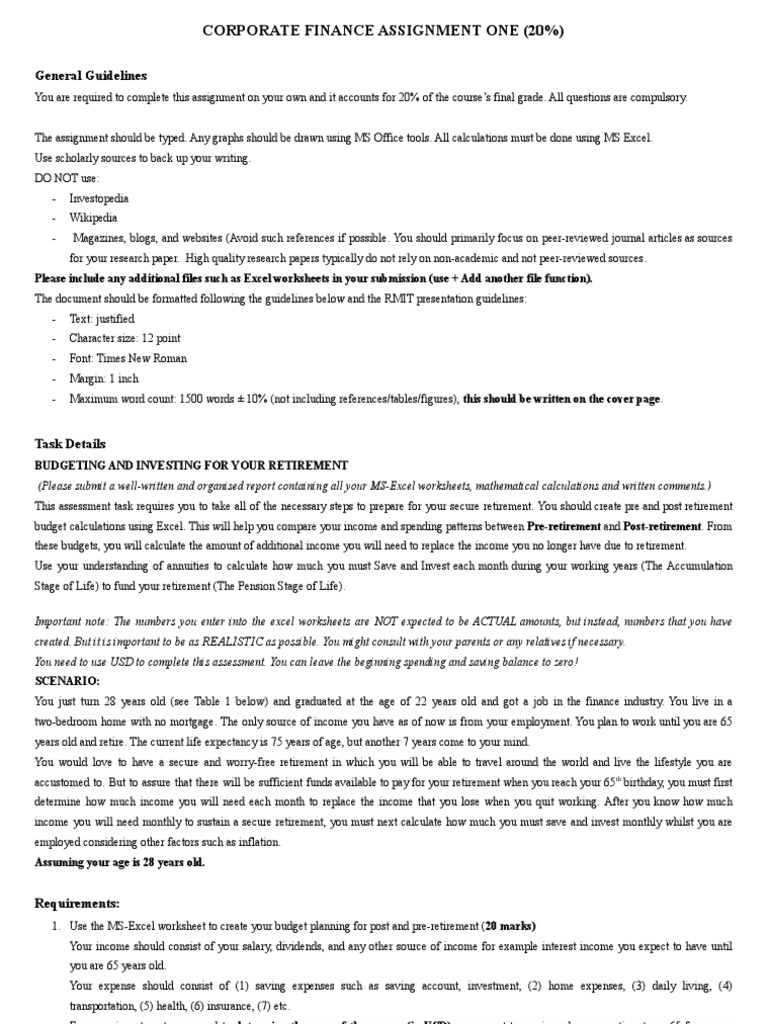Corporate Finance Assignment One (20%) | Download Free PDF | Retirement ...