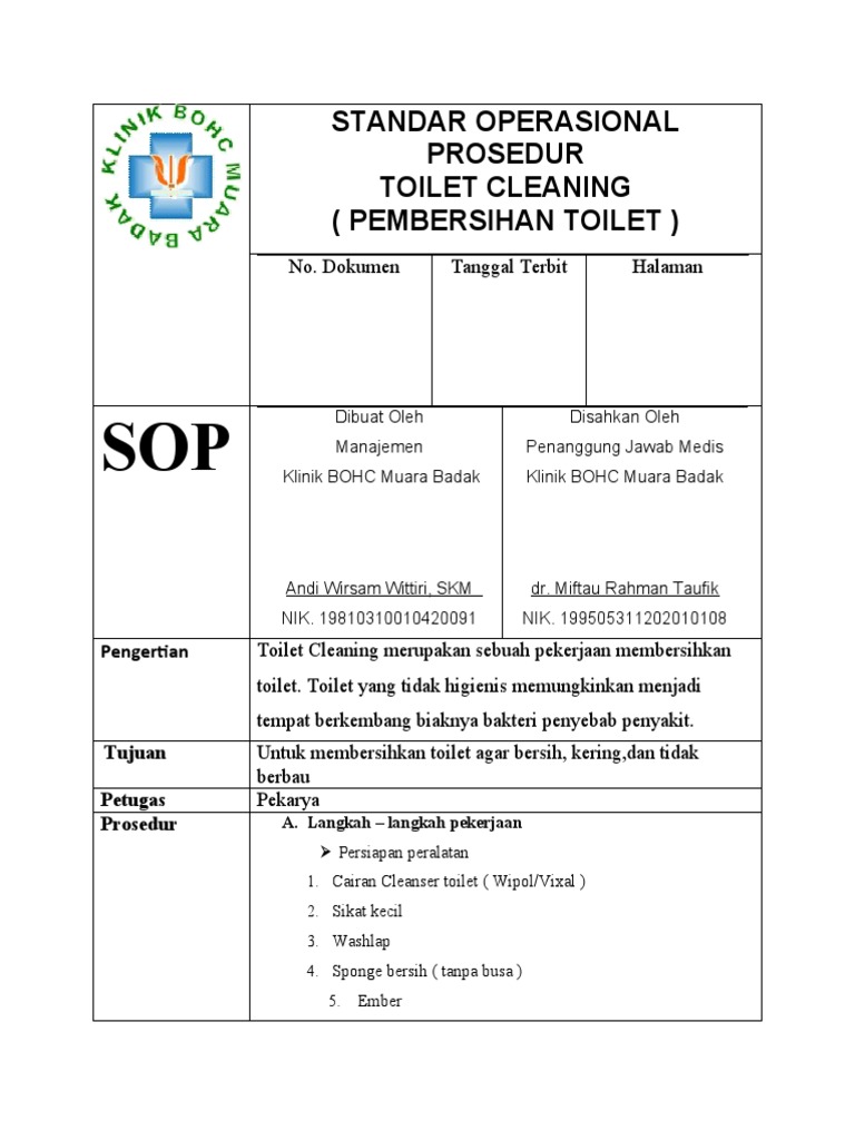 Sop Toilet Cleaning | PDF