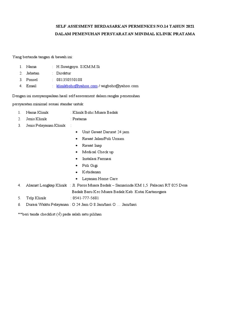 DOKUMEN SELF ASSESMENT PEMENUHAN PERSYARATAN MINIMAL Edit 1 | PDF | Pengembangan Diri ...