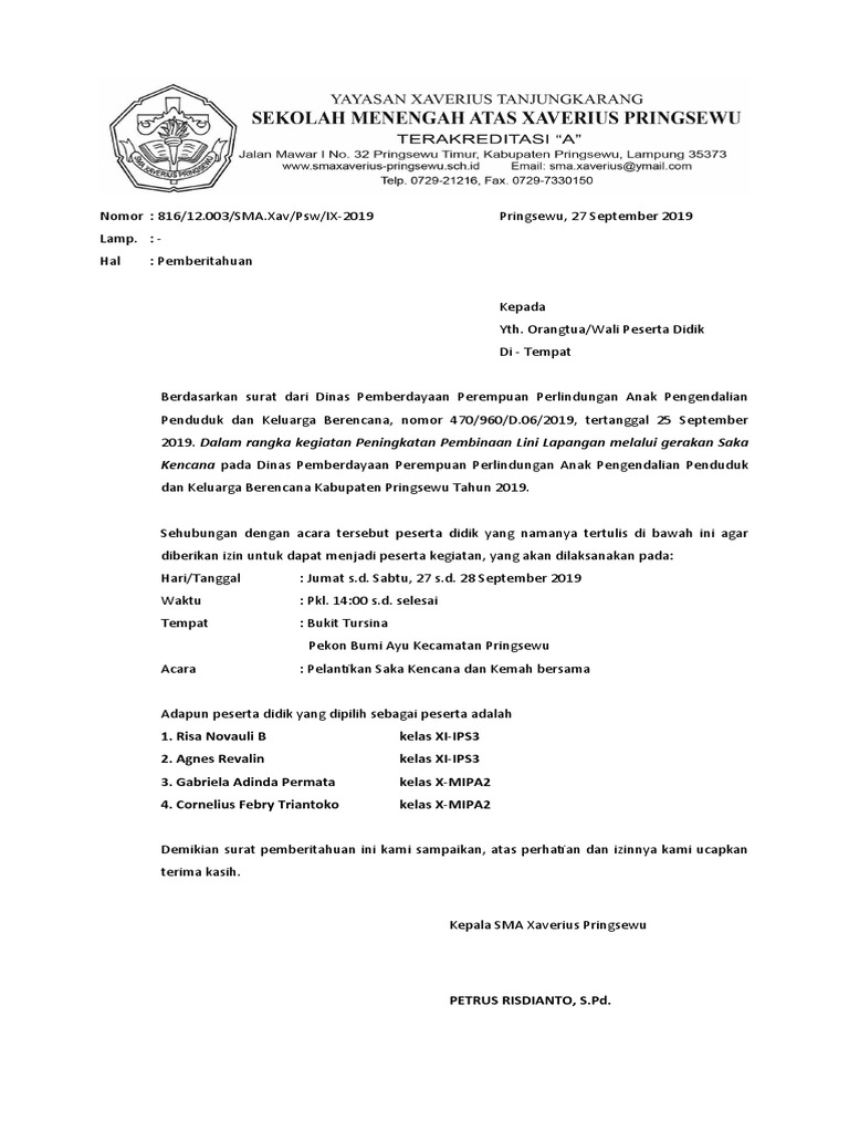 Surat Permohonan Izin Ortu | PDF