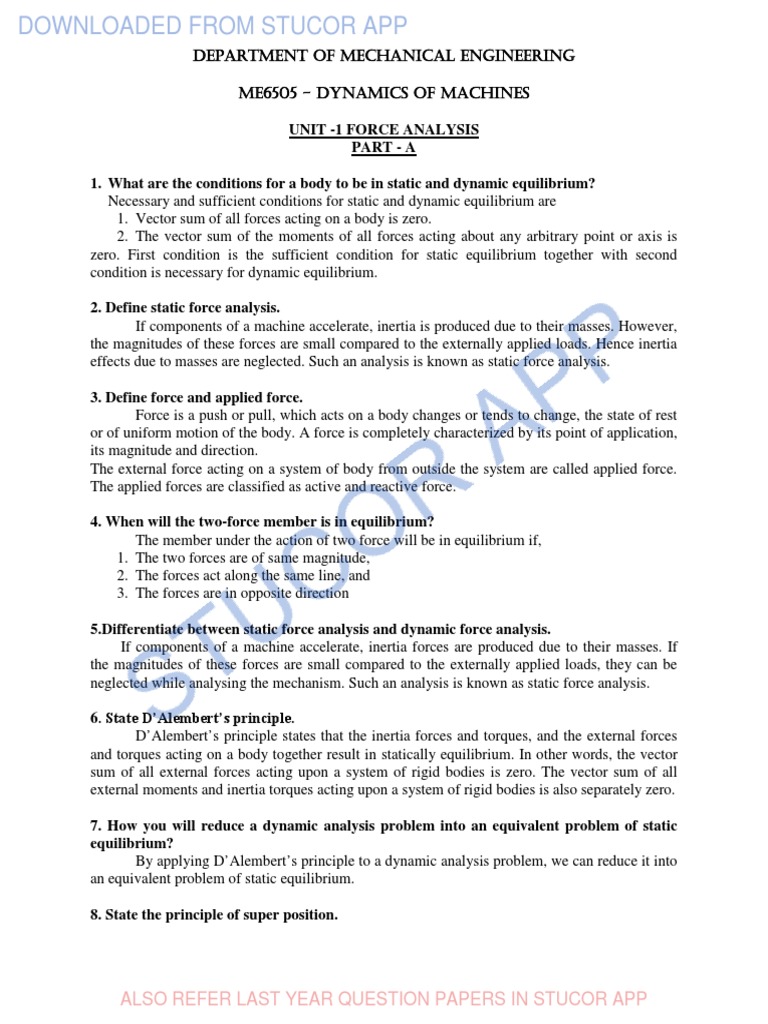 Also Refer Last Year Question Papers in Stucor App | Download Free PDF | Force | Mechanical ...