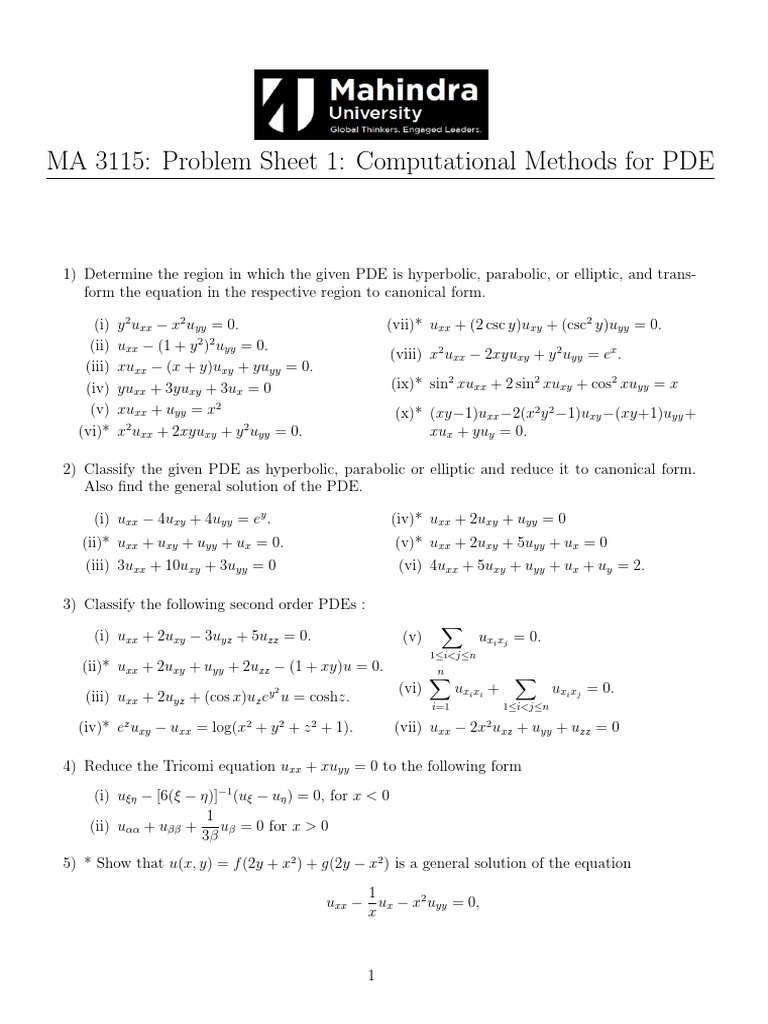MA3115 Problem Sheet-1 | Download Free PDF | Partial Differential Equation | Multivariable Calculus