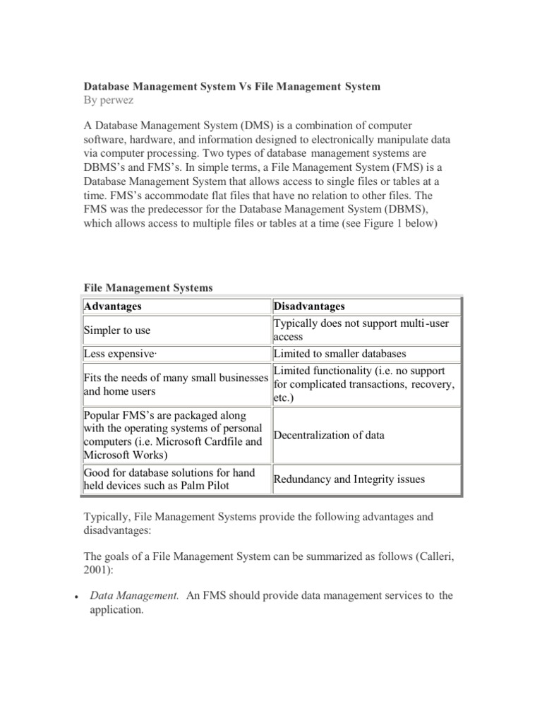 Database Management System Vs File Management | PDF | Databases ...