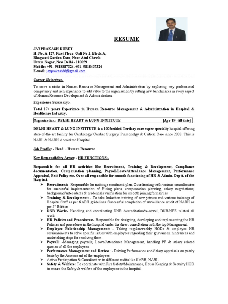 Resume - J.P. Dubey | PDF | Employment | Hospital