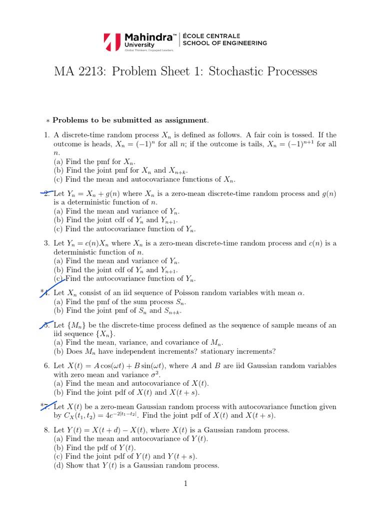 MA 2213 - Tutorial 1 | PDF | Stochastic Process | Autocorrelation
