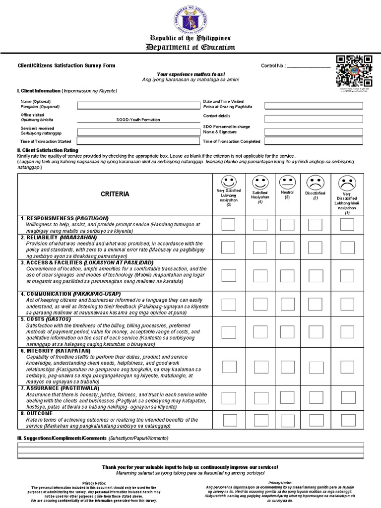 Client Citizen Satisfaction Survey YF Fillable | PDF | Business