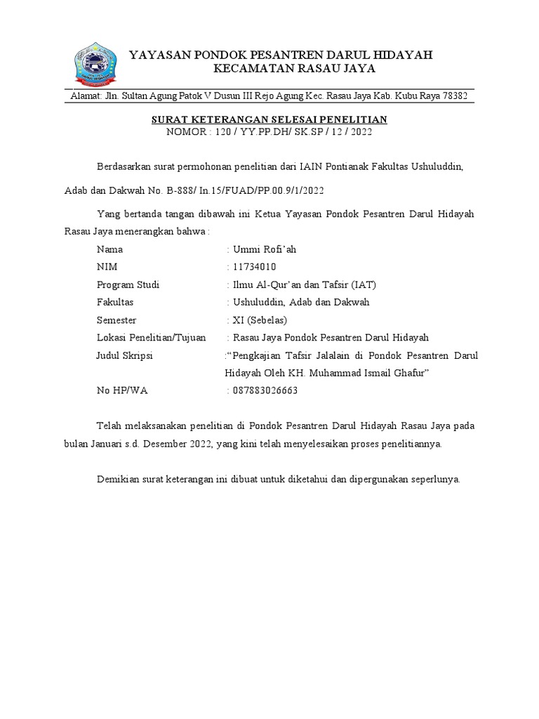 Surat Balasan Penelitian | PDF