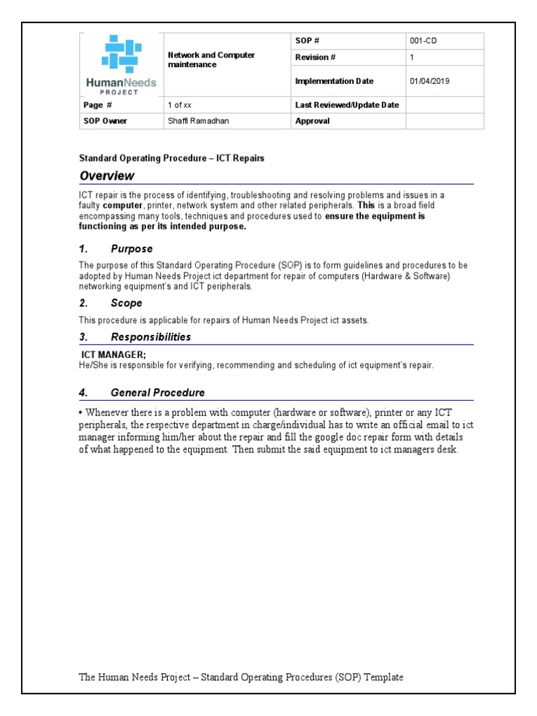Standard Operating Procedure for ICT Repairs | PDF | Information ...