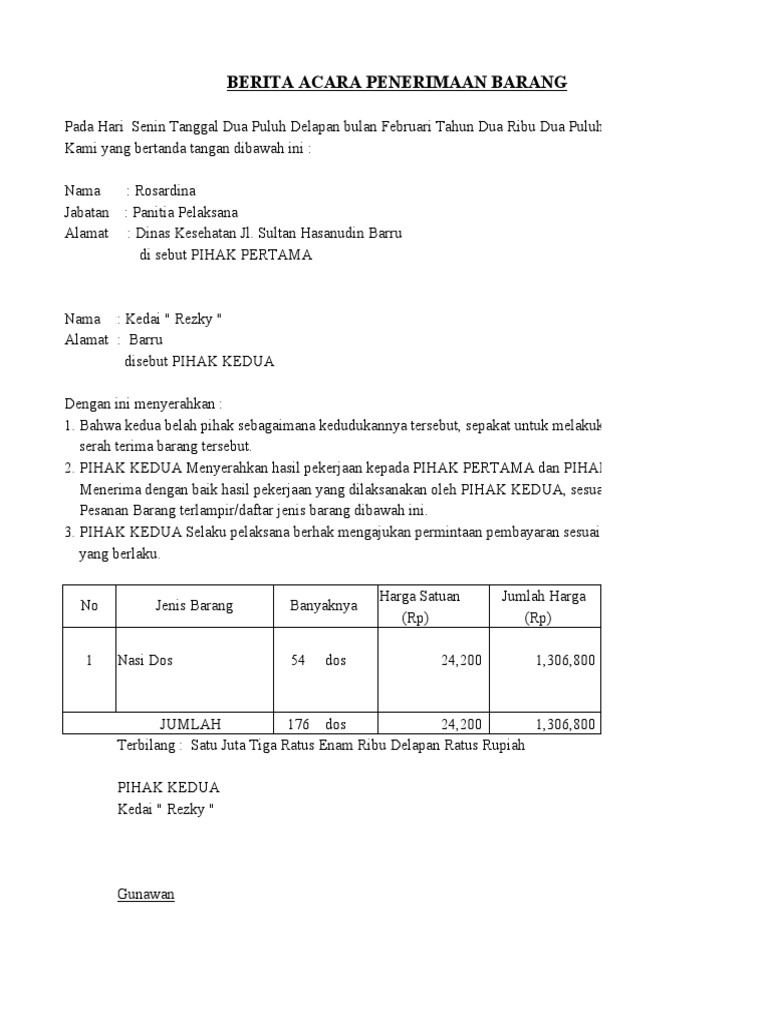 BA Penerimaan Barang | PDF