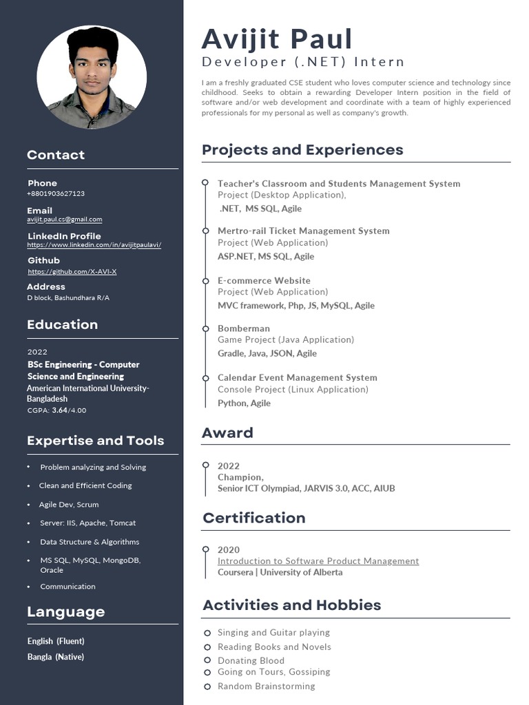 Avijit Paul - Developer (.NET) Intern | PDF | My Sql | Microsoft Sql Server