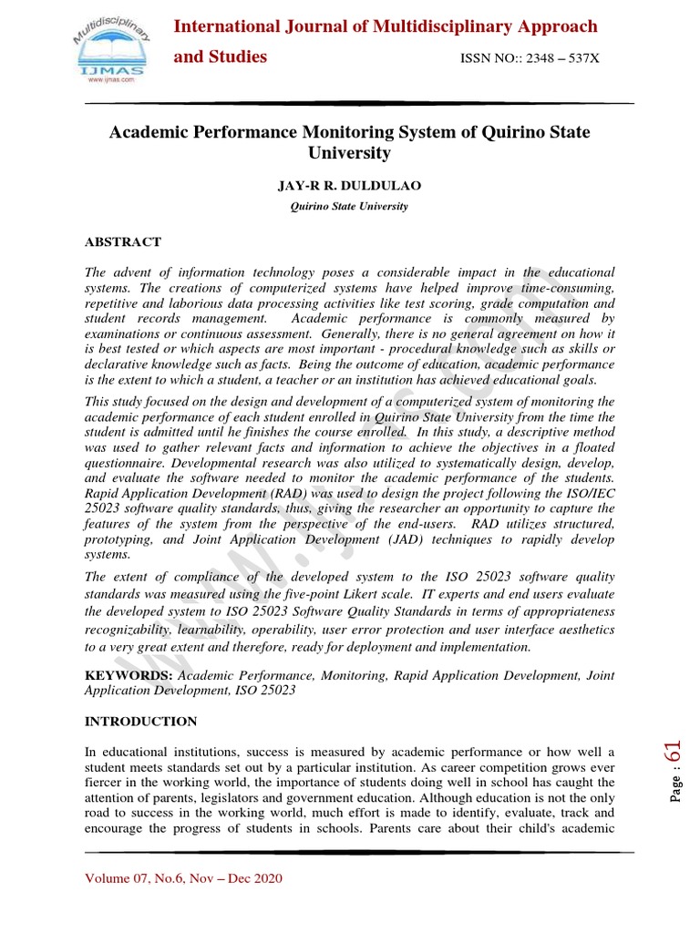 Academic Performance Monitoring System | PDF | Software Quality ...