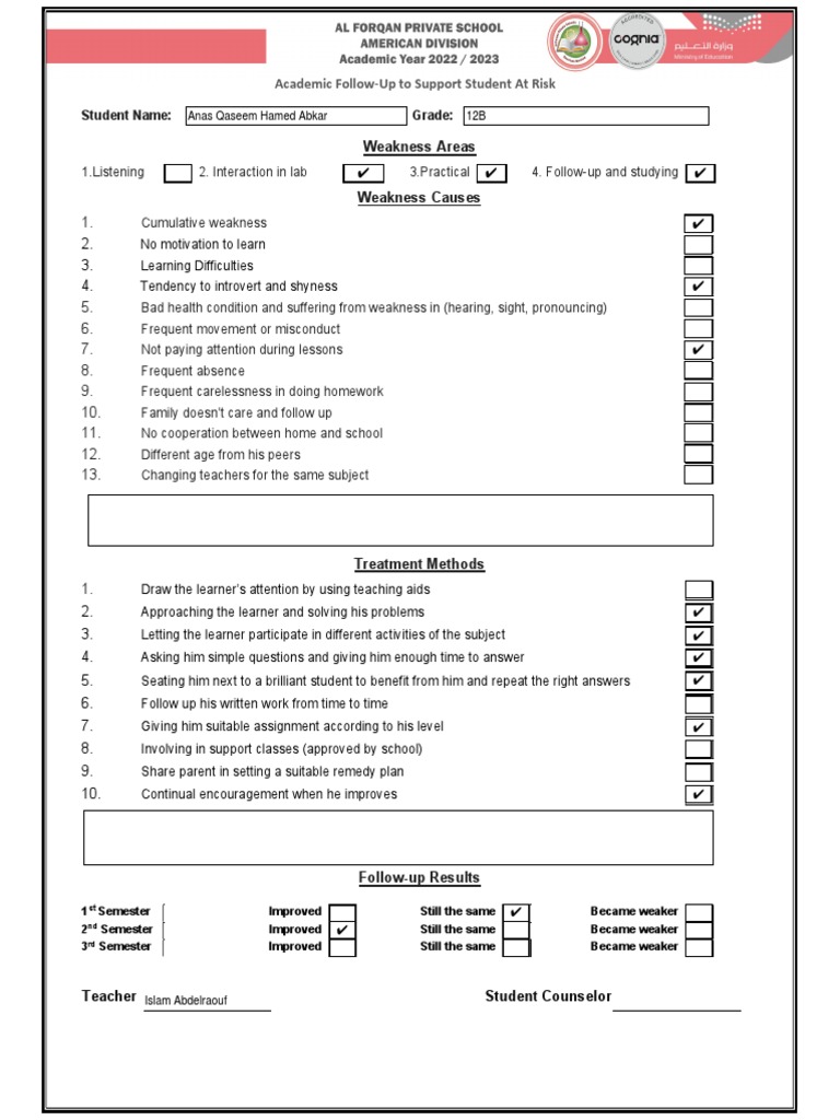 Academic Follow-Up To Support Student at Risk - English | Download Free ...