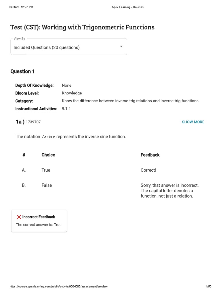 Test (CST) : Working With Trigonometric Functions: Included Questions ...