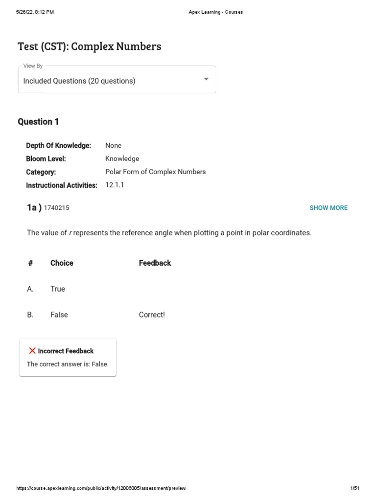 Test (CST) : Complex Numbers: Included Questions (20 Questions) | PDF ...