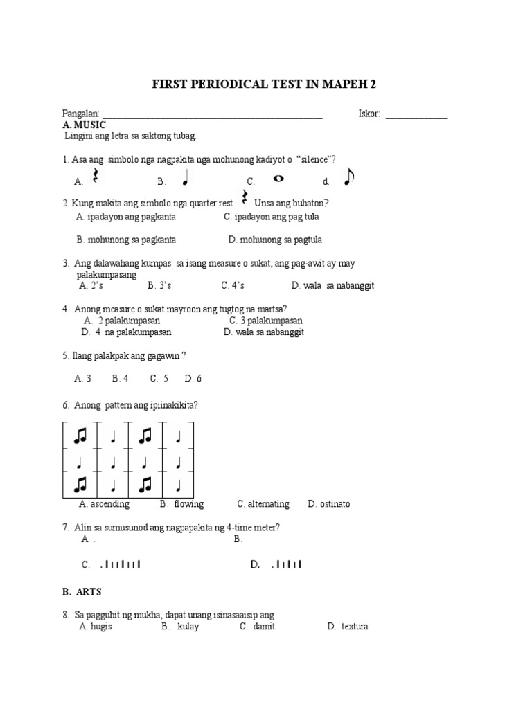 First Periodical Test in Mapeh 2 | PDF