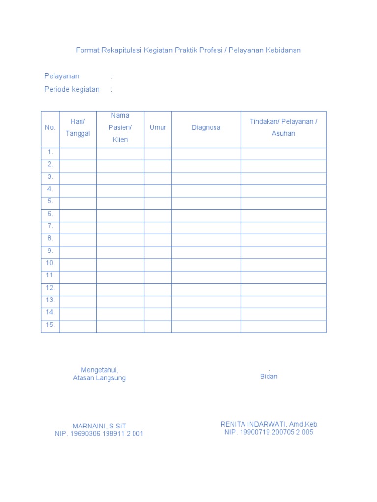 Contoh Format Rekapitulasi Kegiatan Praktik Profesi-1 | PDF