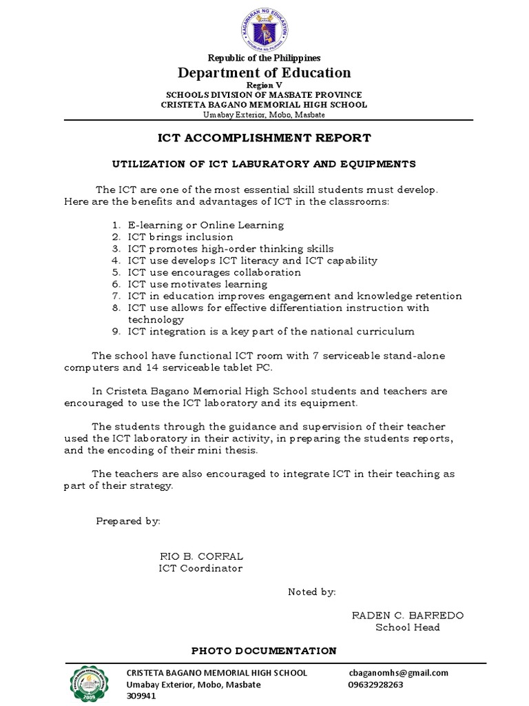 Ict Accomplishment Report | PDF | Educational Technology | Cognitive ...