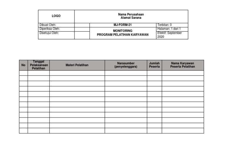 FORM-21-Formulir Monitoring Program Pelatihan Karyawan | PDF