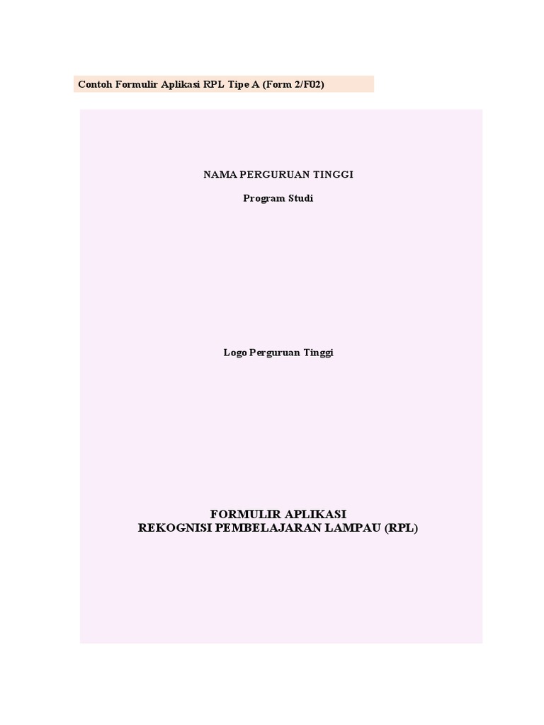 Formulir Aplikasi RPL Tipe A | PDF
