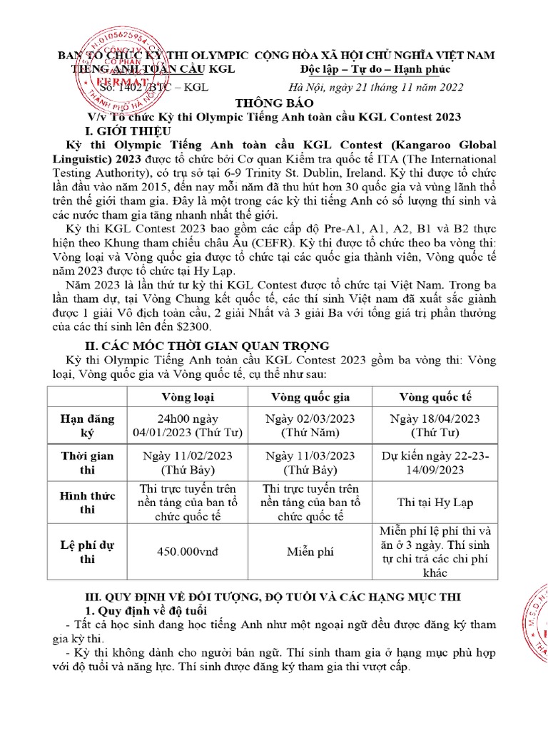 KGL 2023. Thông Tin Kỳ Thi (File PDF | PDF