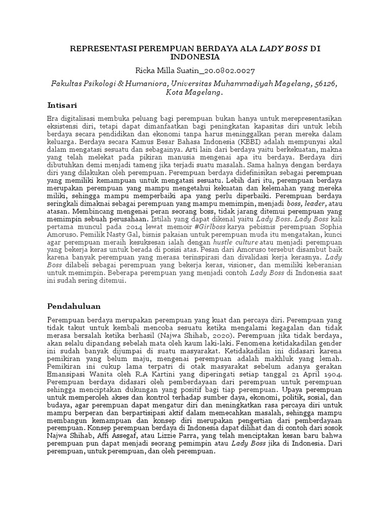 Representasi Perempuan Berdaya Ala Lady Boss Oleh Ricka Milla Suatin 20.0802.0027 | PDF ...