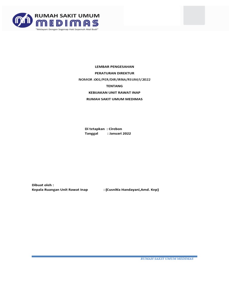 Kebijakan Unit Rawat Inap RS Medimas | PDF | Pengelolaan Keuangan & Uang