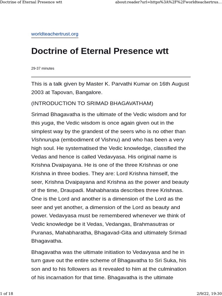 Doctrine of Eternal Presence WTT | PDF | Bhagavata Purana | Bhagavad Gita