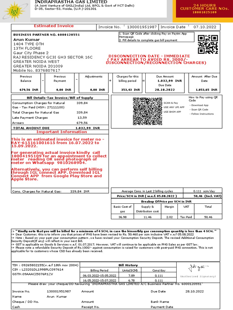 IGL Bill | PDF | Value Added Tax | Payments