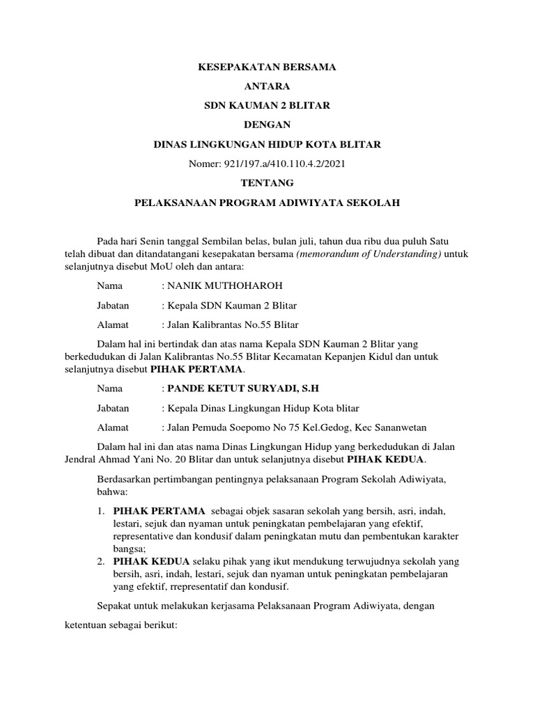 Kerjasama Dengan Instansi LHK | PDF