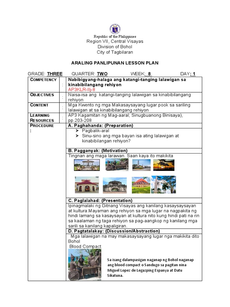 Araling Panlipunan Lesson Plan C Nabibigyang-Halaga Ang Katangi-Tanging ...