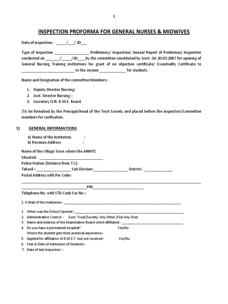 Inspection Proforma GNM | PDF | Schools | Teachers