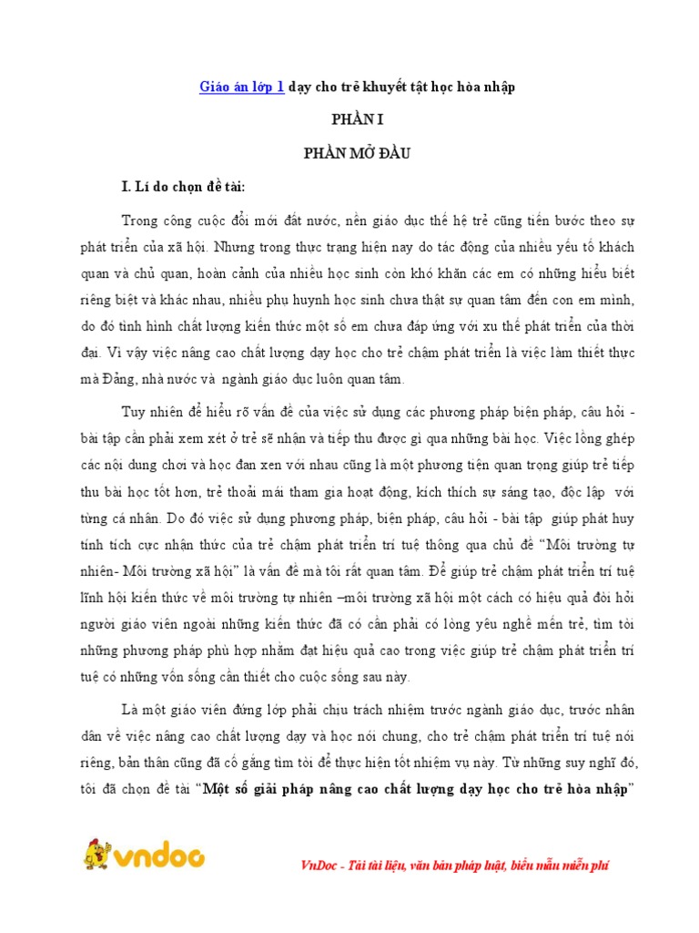 Giao An Day Cho Tre Khuyet Tat Hoc Hoa Nhap Lop 1 | PDF