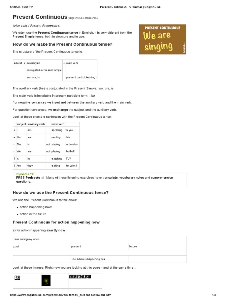 04 - Present Continuous - Grammar - EnglishClub | PDF | Verb ...
