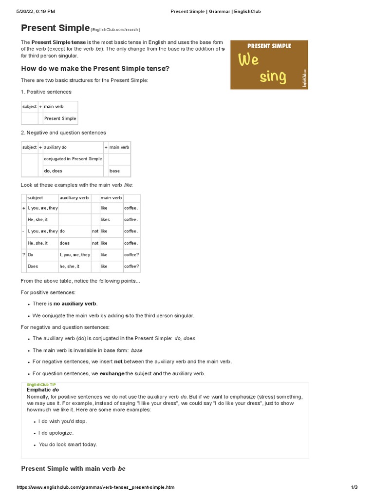 03 Present Simple Grammar Englishclub Download Free Pdf Verb