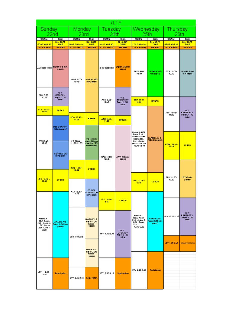 DP1 Assessment Timetable - 7LTY | PDF
