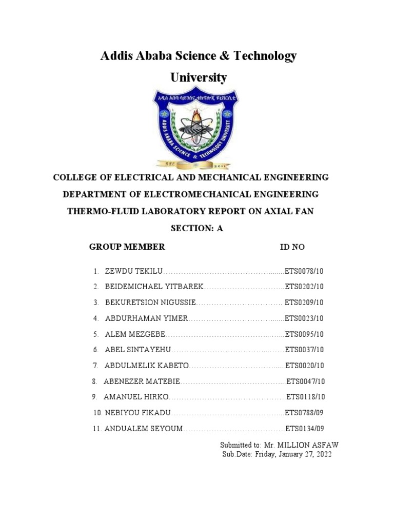 Axial Fan Laboratory Report | PDF | Pump | Fluid Dynamics
