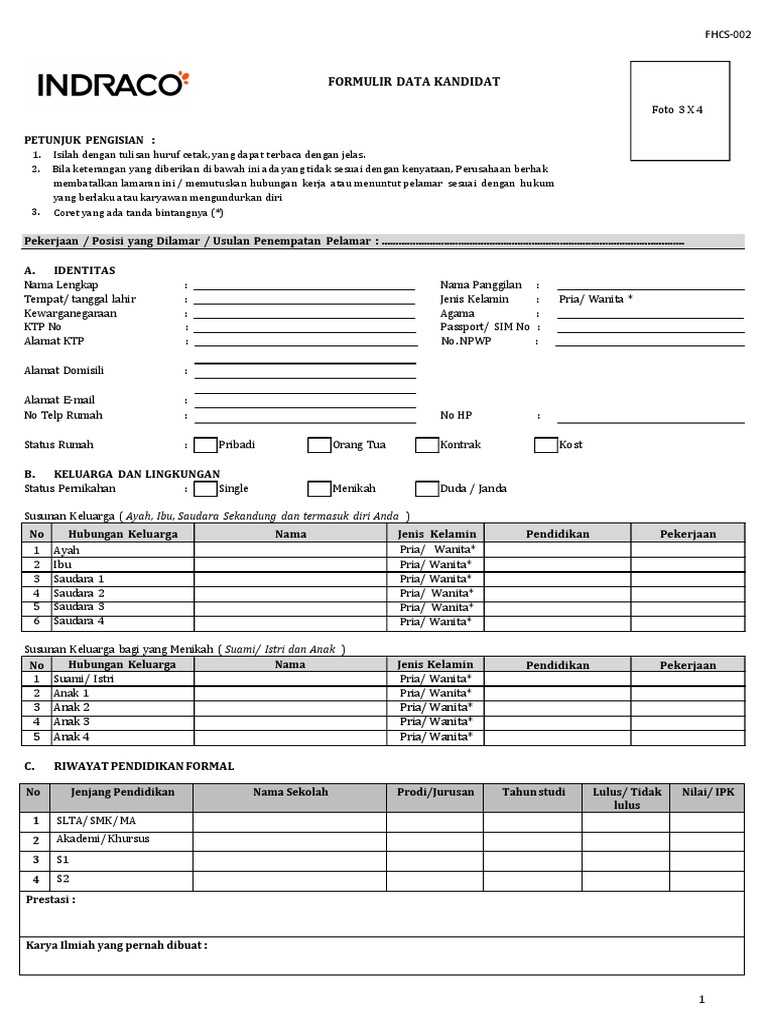 Formulir Data Kandidat Lamaran Kerja | PDF