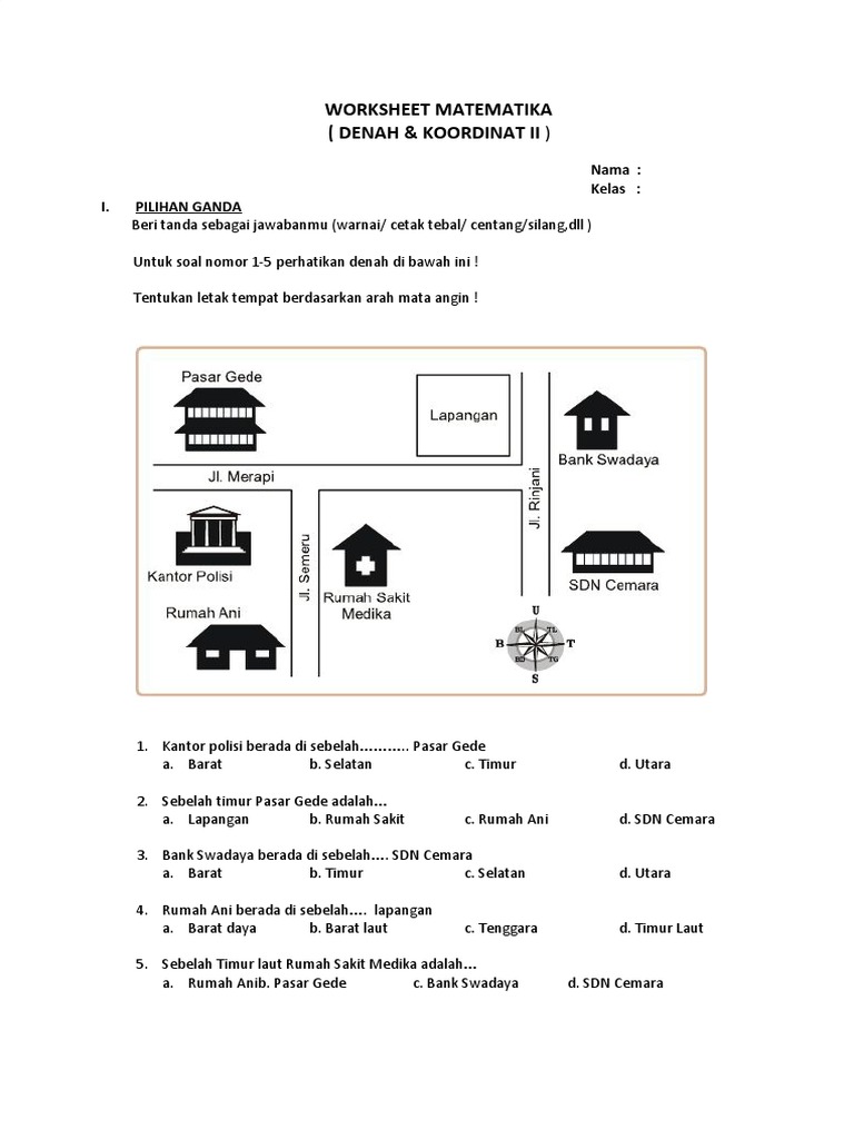 Worksheet Denah dan Koordinat Kelas 4 | PDF