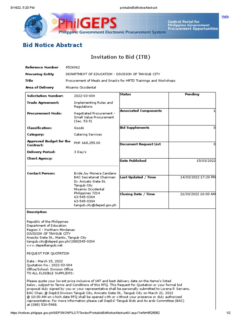 ITB - Procurement of Meals and Snacks For HRTD Trainings and Workshops ...