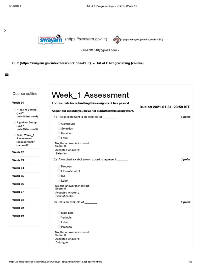 Art of C Programming - Unit 1 - Week 01 | PDF | Computer Engineering ...