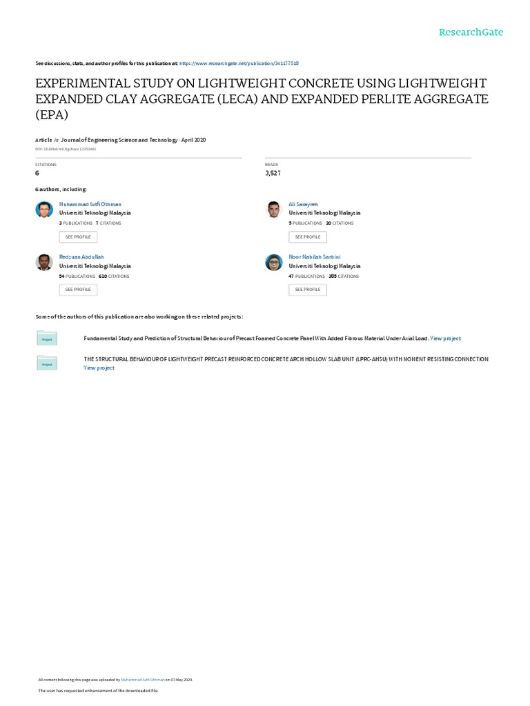 Experimental Study On Lightweight Concrete Using Lightweight Expanded Clay Aggregate (Leca) and ...