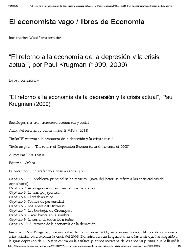 Crisis Económicas según Krugman | PDF | Gran depresion | Paul Krugman